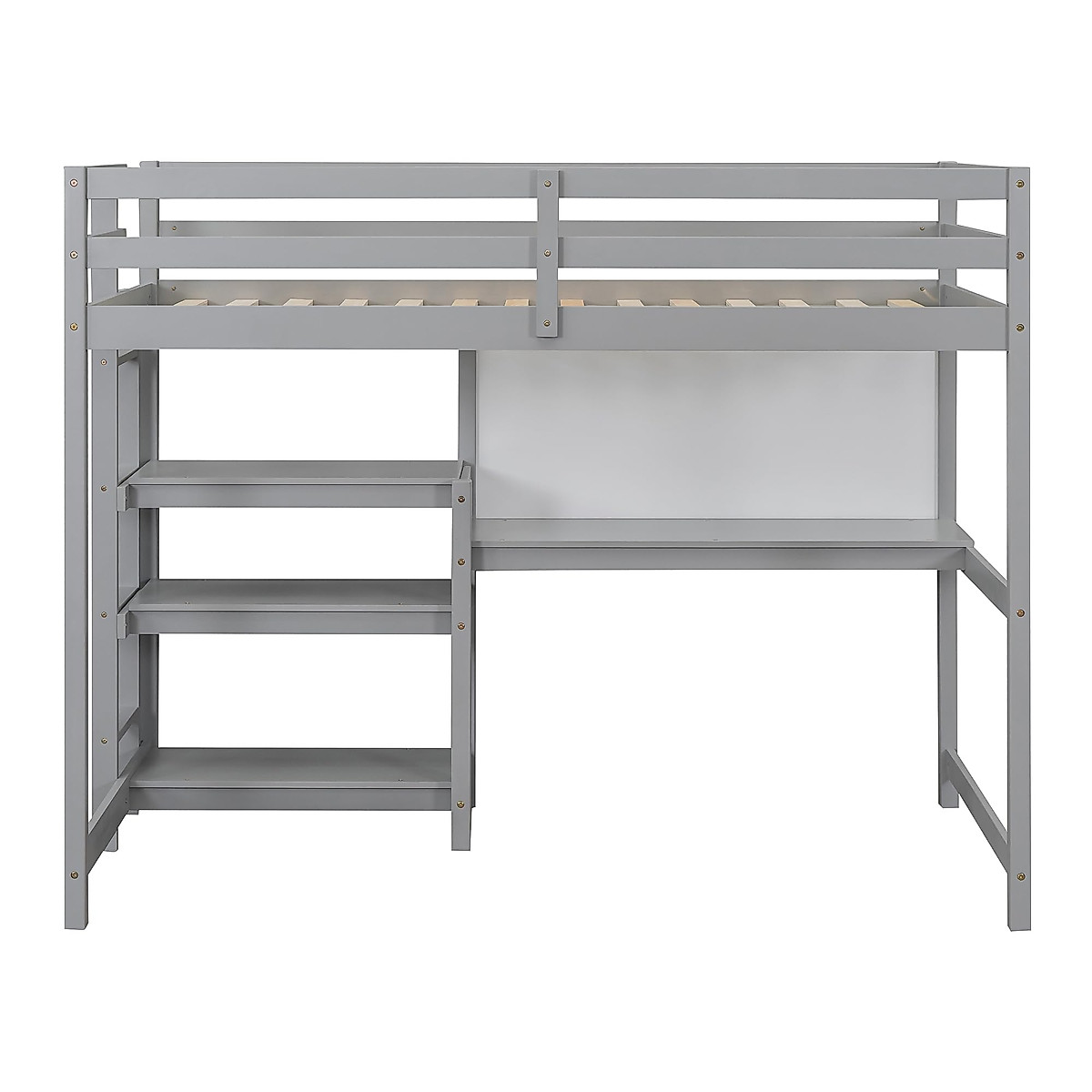GINGVAT Twin Size Loft Bed with Desk and Shelves,Wooden Loft Bed Frame with Writing Board,for Kids Teens Boys Girls,No Spring Box Needed,Gray