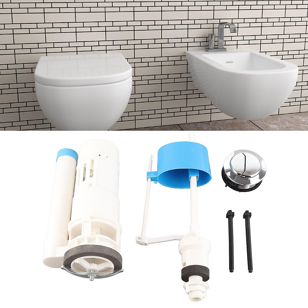 HURRISE Water Saving Toilet Repair Kit Fill with Button ABS Material, Suitable for Toilets with 23-27 Cm Water Depth
