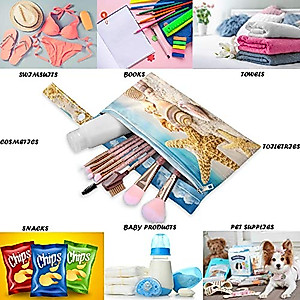 visesunny 2Pcs Wet Bag with Zippered Pockets Starfish Shell Washable Reusable Roomy Diaper Bag for Travel,Beach,Pool,Daycare,Stroller,Diapers,Dirty Gym Clothes, Wet Swimsuits, Toiletries