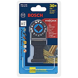 BOSCH OSL114C 1-Piece 1-1/4 In. Starlock Oscillating Multi Tool Metal & More Carbide Extreme Plunge Cut Blade for Cutting Iron Bar, Metal, Wood with Nails, Drywall and Tile