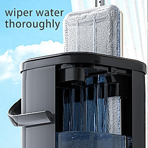 SWIFTIRON Stainless Steel Mop and Bucket with Wringer Set for Home, Hands-Free Flat Squeeze Mop with 4 Washable & Reusable Microfiber Mop Heads, Wet and Dry Use Mop with Long Handle（Black）