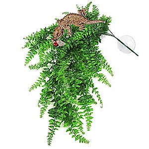PINVNBY Reptile Plants Hanging Fake Vines Boston Climbing Terrarium Plant with Suction Cup for Bearded Dragons Lizards Geckos Snake Pets Hermit Crab and Tank Habitat Decorations (2 Pack)