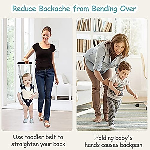 Ocanoiy Baby Walking Harness Handheld Baby Walker Assistant Belt Adjustable Toddler Infant Safety Harnesses Standing Up Walking Learning Helper with Detachable Crotch for 9-24 Month Old (Dark Blue)