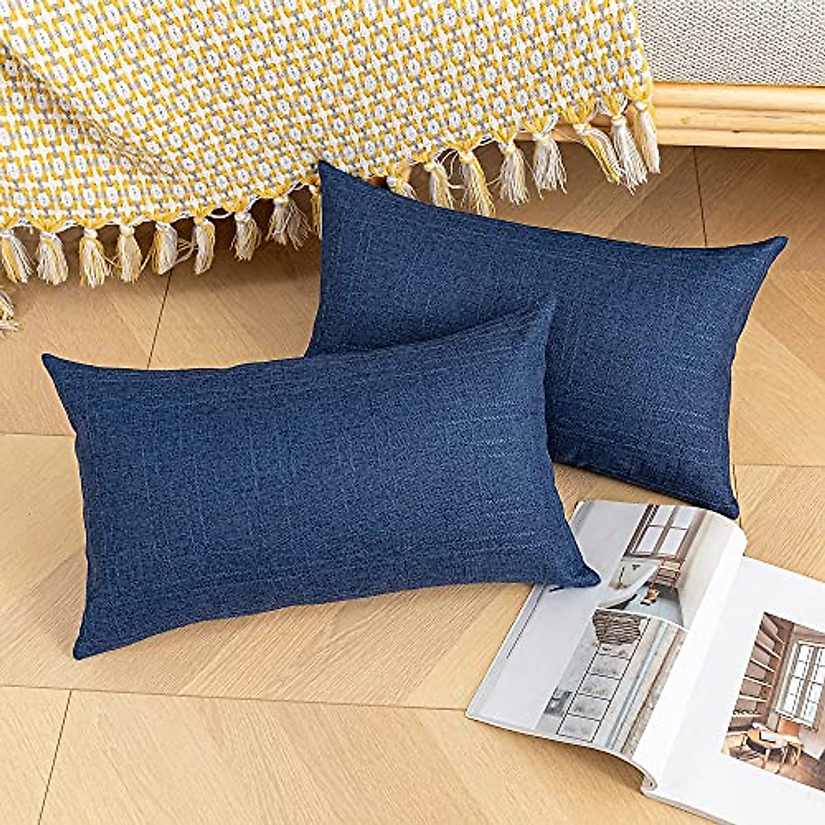 Kevin Textile Pack of 2 Decorative Outdoor Waterproof Throw Pillow Covers Checkered Lumbar Pillowcases Classic Cushion Cases for Patio Couch Bench 12 x 20 Inch Blue