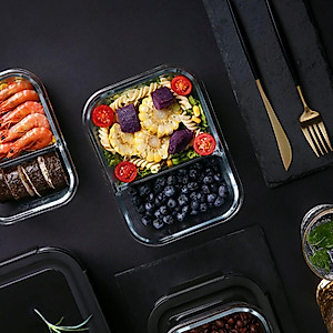 ATRDTO 5Pack35oz Glass Food Storage Containers with Lids-Meal Prep Containers 2 Compartments-Airtight Lunch Containers Bento Boxes with Snap Locking Lids for Microwave Freezer Oven
