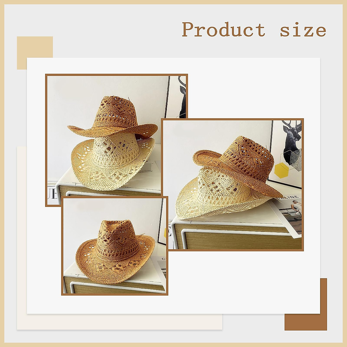 UYIQWCDFPK Straw Cowboy Hats for Women Sparkly Western Cowgirl Hat for Holiday Party Foldable Vacation Beach Sun Hat with Wide Brim,Brown