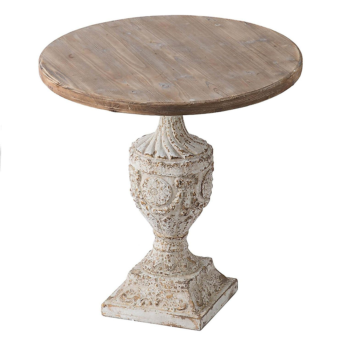 A&B Home AB-44955-DS 31" H Round Natural Fir Wood/Magnesium/MDF Indoor End Table w/Pedestal Base, Brown, Antique White