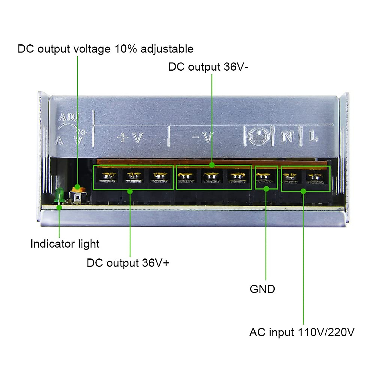 ALITOVE 36V 10A 360W Power Supply Switch Transformer Adapter AC 110V / 220V to DC 36V 10amp Universal Regulated Switching Converter for LED Strip Light CCTV Camera Security System