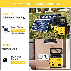 UPEOR Solar Power Generator-Portable Power Station-8000mAh Solar Power Generator with Solar Panel,MP3&FM Radio,Bluetooth,3 Sets LED Lights,Home Outdoor Solar Generator for Camping Emergency(Yellow)