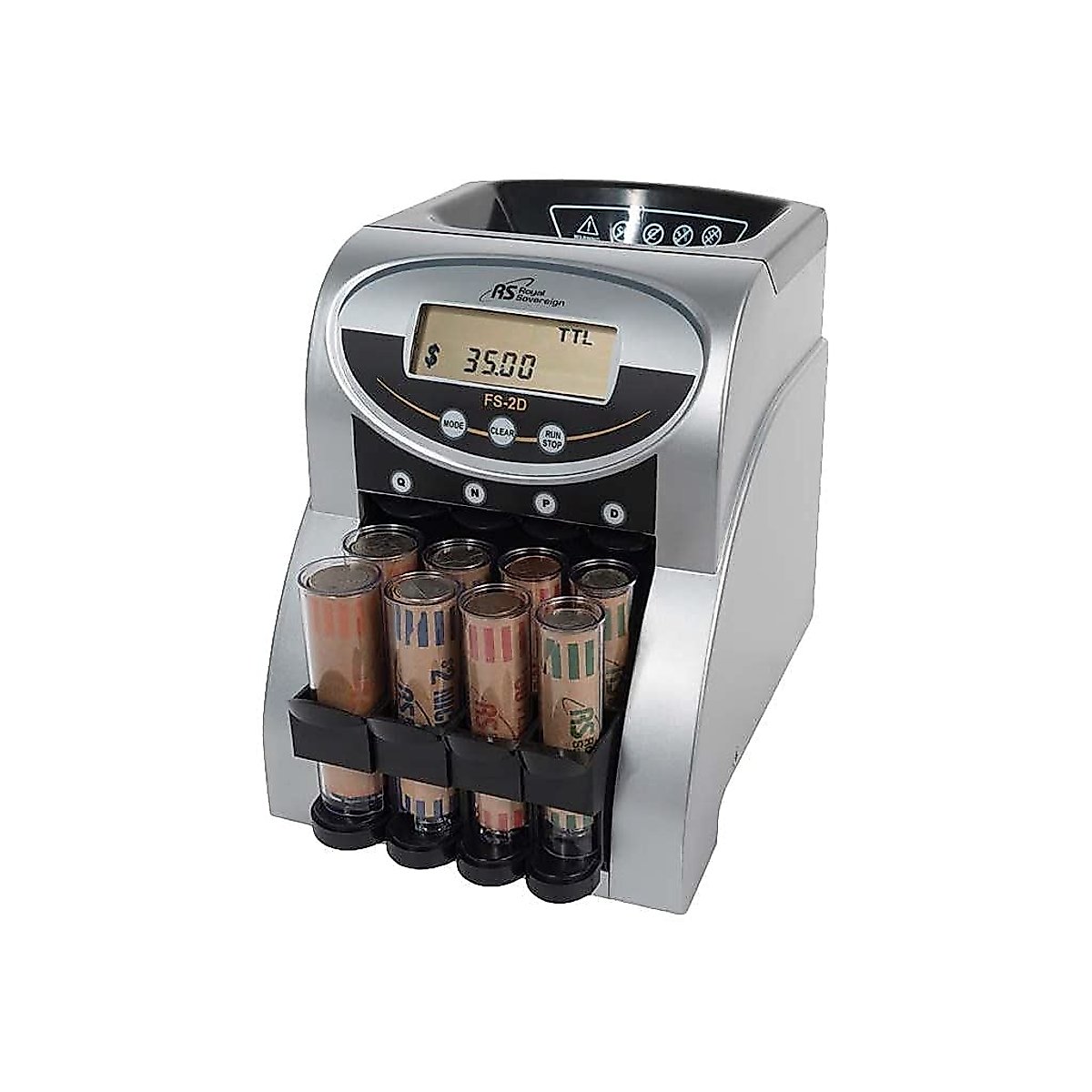 Royal Sovereign 2 Row Electric Coin Counter With Patented Anti-Jam Technology and Digital Counting Display (FS-2D),Blk/Silver