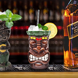 SuproBarware Tiki Mugs Set of 4– Ceramic Hawaiian Party Mugs Large Drinkware, Tiki Bar Mugs for Cocktails, Tropical Cups Drinks for Exotic Party - TJB02 (4pcs)