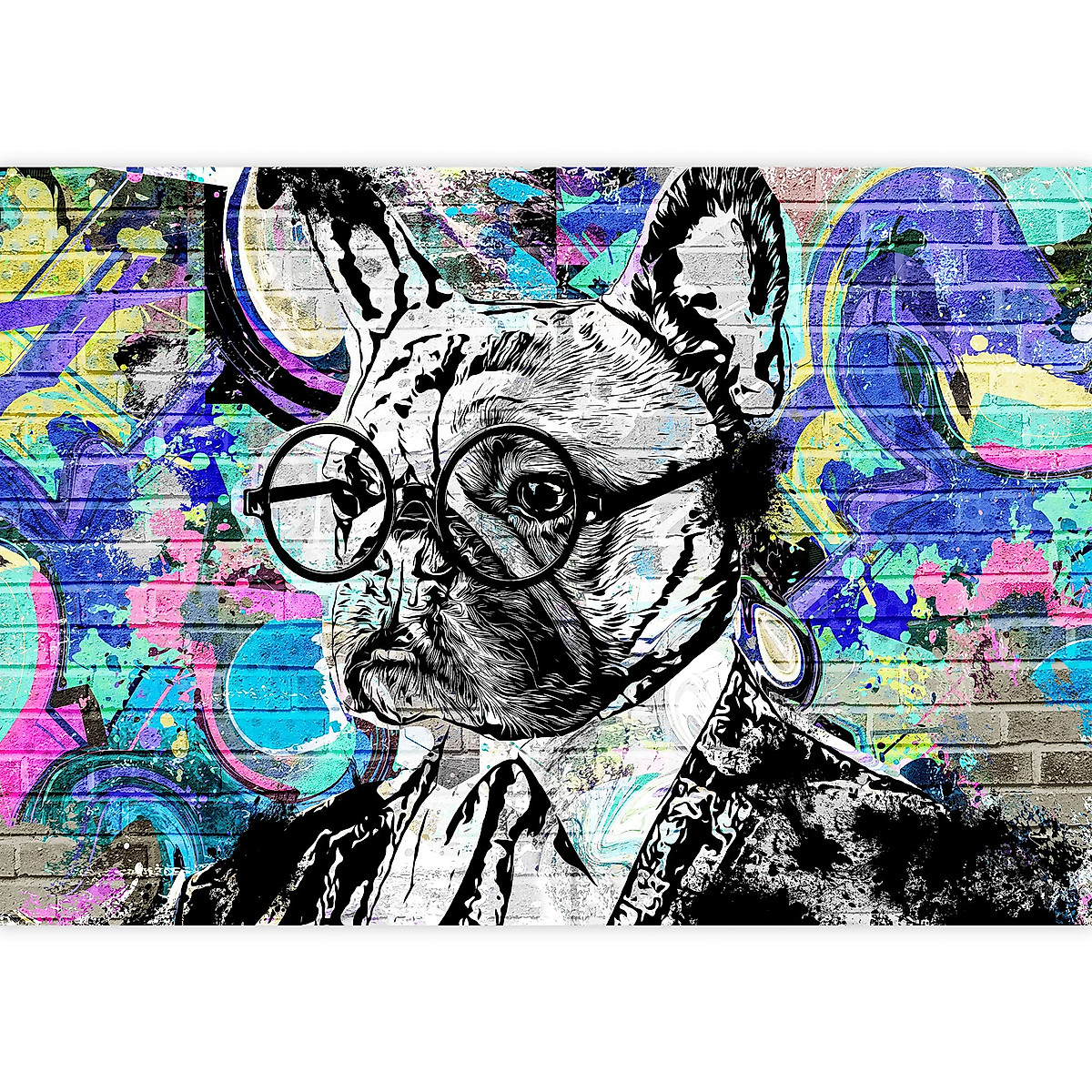 wall26 Removable Wall Sticker/Wall Mural Business Suit Dog Glasses Spray Paint Graffiti & Street Art Cityscape Digital Art Realism Urban Edgy for Living Room, Bedroom, Office - 100x144 inches