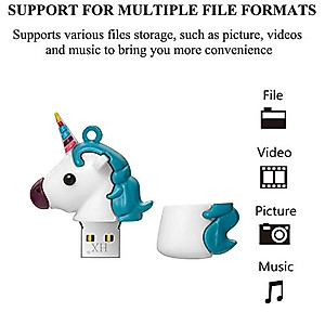 USB Flash Drive, 8GB / 16GB / 32GB / 64GB Cute Silicone USB 2.0 USB Memory Stick Data Storage Pendrive Thumb Drives (64GB, Blue Unicorn)