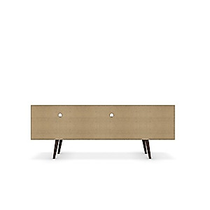 Manhattan Comfort Liberty Mid-Century Modern Living Room TV Stand with Shelves and a Cabinet with Splayed Legs, 202AMC: 70.86 Inch, White