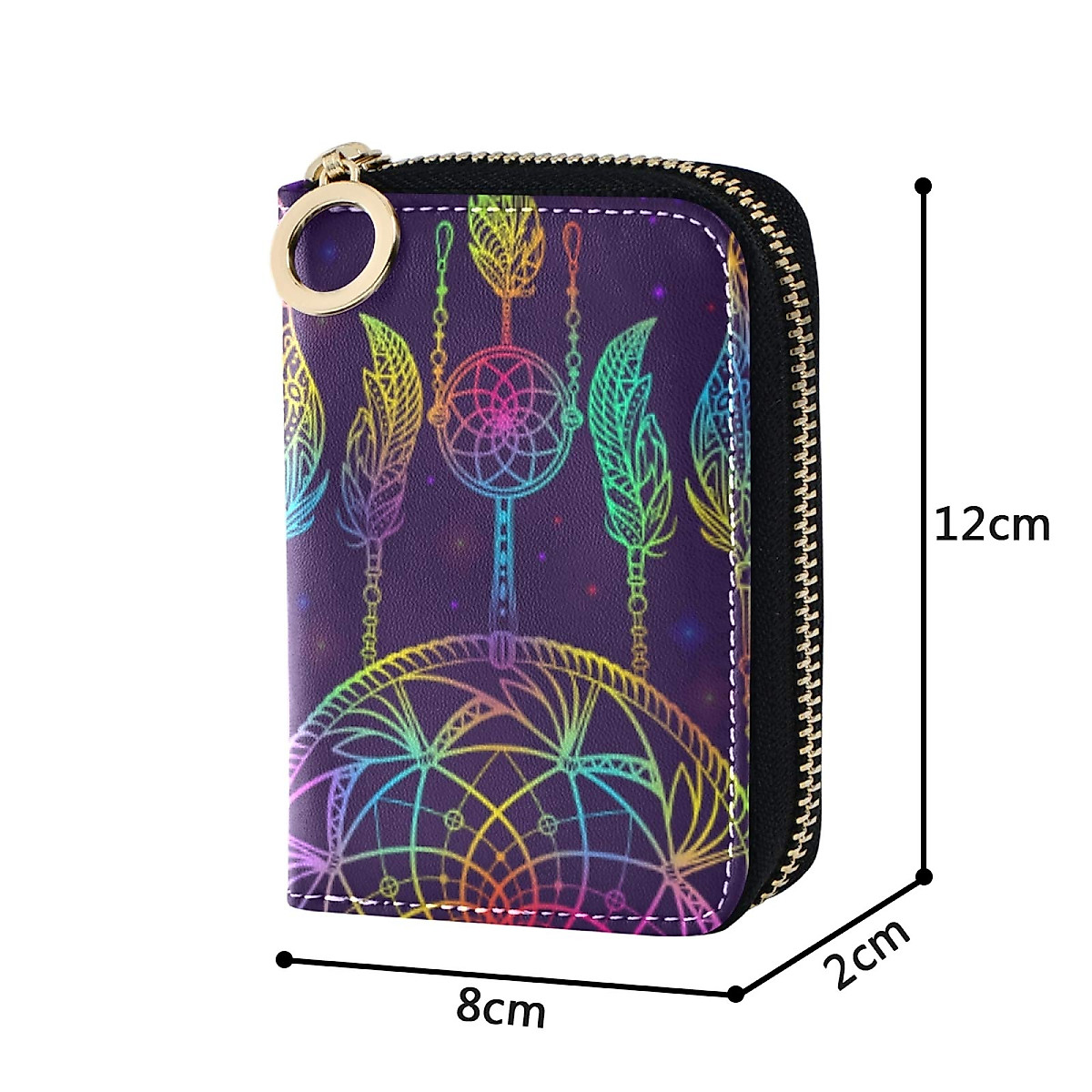 susiyo Colorful Dream Catcher Feathers Credit Card Wallet, RFID Blocking Compact Women Leather Card Holder Zipper Purse