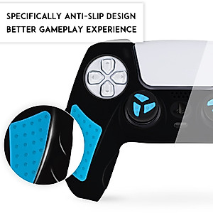 SIKEMAY PS5 Controller Cover Skin, Anti-Slip Thicken Silicone Protective Cover Case Perfectly Compatible with Playstation 5 Controller Grip with 10 x Thumb Grip Caps (Black-Blue)