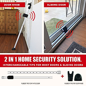 SECURITYMAN 2-in-1 Door Security Bar with Alarm & Sliding Door Stopper Security Bar with 120db Loud Alert Siren - Durable & Rugged Iron, (Protects Against Scratches), White 2021 Model (SECURITYBARS)
