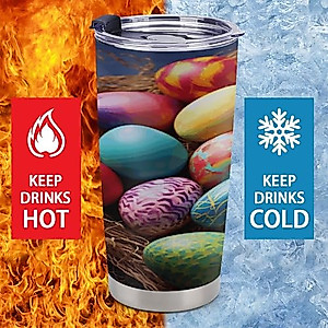 FHENMSA Reusable Plastic Water Cups with Lids,Easter Day Colorful Eggs Print Anti-overflow Cup,sports Travel Coffee Cup