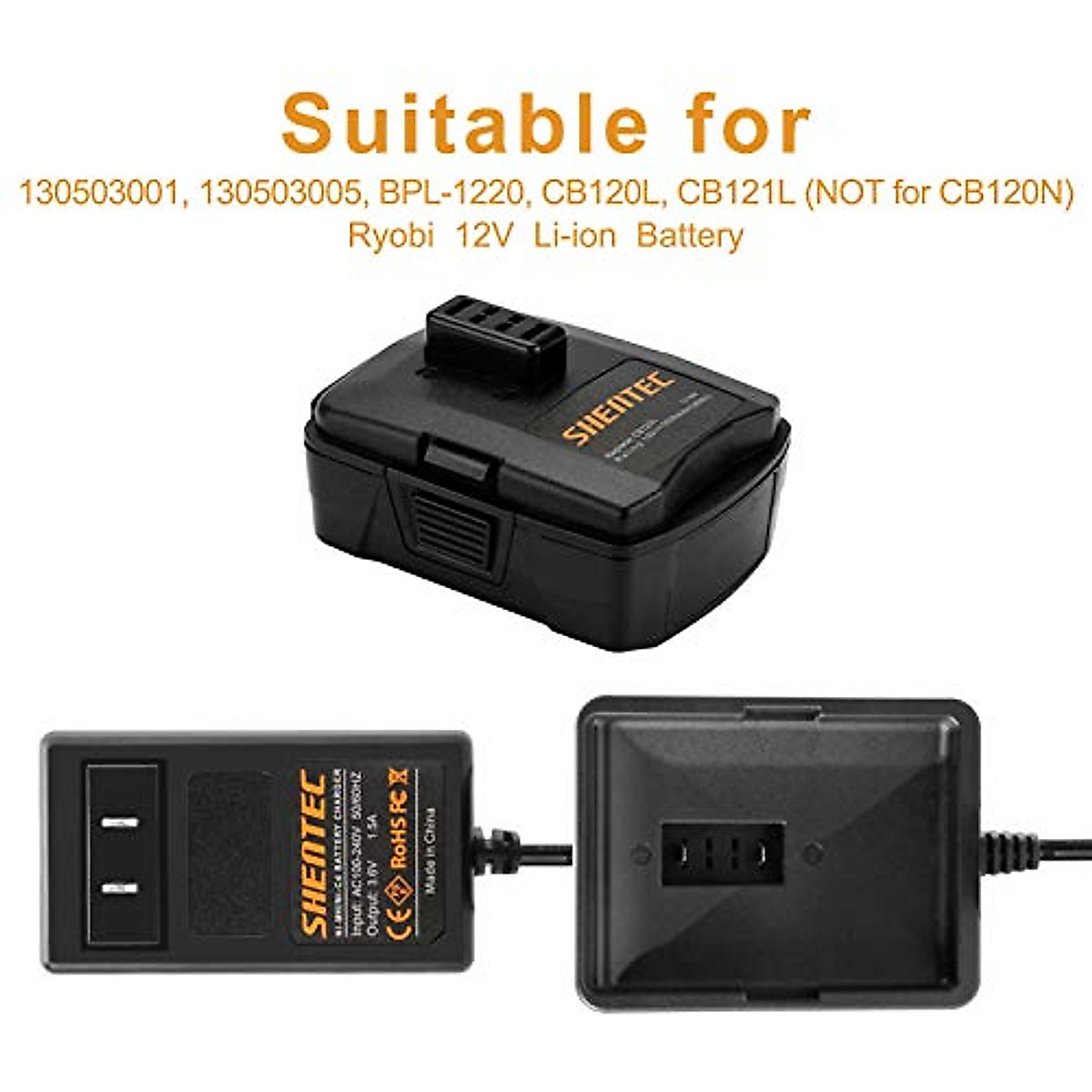 Shentec 12V Li-Ion Charger C123D Compatible with RYOBI CB120L CB121L BPL-1220 130503001 130503005 Pod Style Battery (Not for Ni-MH/Ni-CdBattery)