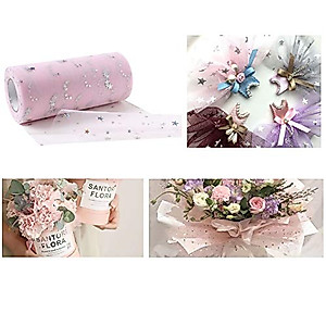 Ruiwaer 10 Yard Pink Star Sequins Tulle Sparkling Tulle 6" Width Tulle Roll for Handmade Crafts Such as Bows, Skirts or Gift Wrapping