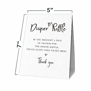 JCVUK Baby Shower Games, 1 Diaper Raffle Standing Sign with 50 Diaper Raffle Tickets, Hello Baby, Modern Minimalist Theme Gender Reveal Party Decorations and Supplies For Boys or Girls(LBLK-A09)
