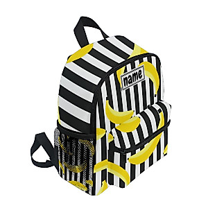Glaphy Custom Kid's Name Backpack, Bananas Black Stripes Toddler Backpack for Daycare Travel Personalized Name Preschool Bookbag for Boys Girls