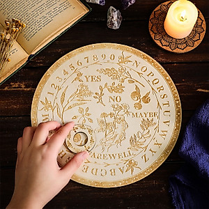 Wooden Spirit Board Pendulum Board Herbal Round Spirit Board Floral Talking Board Game Plants Flowers Witchcraft Decor Wood Divination Tools for Altar, Spirit Hunt, Occult Practice