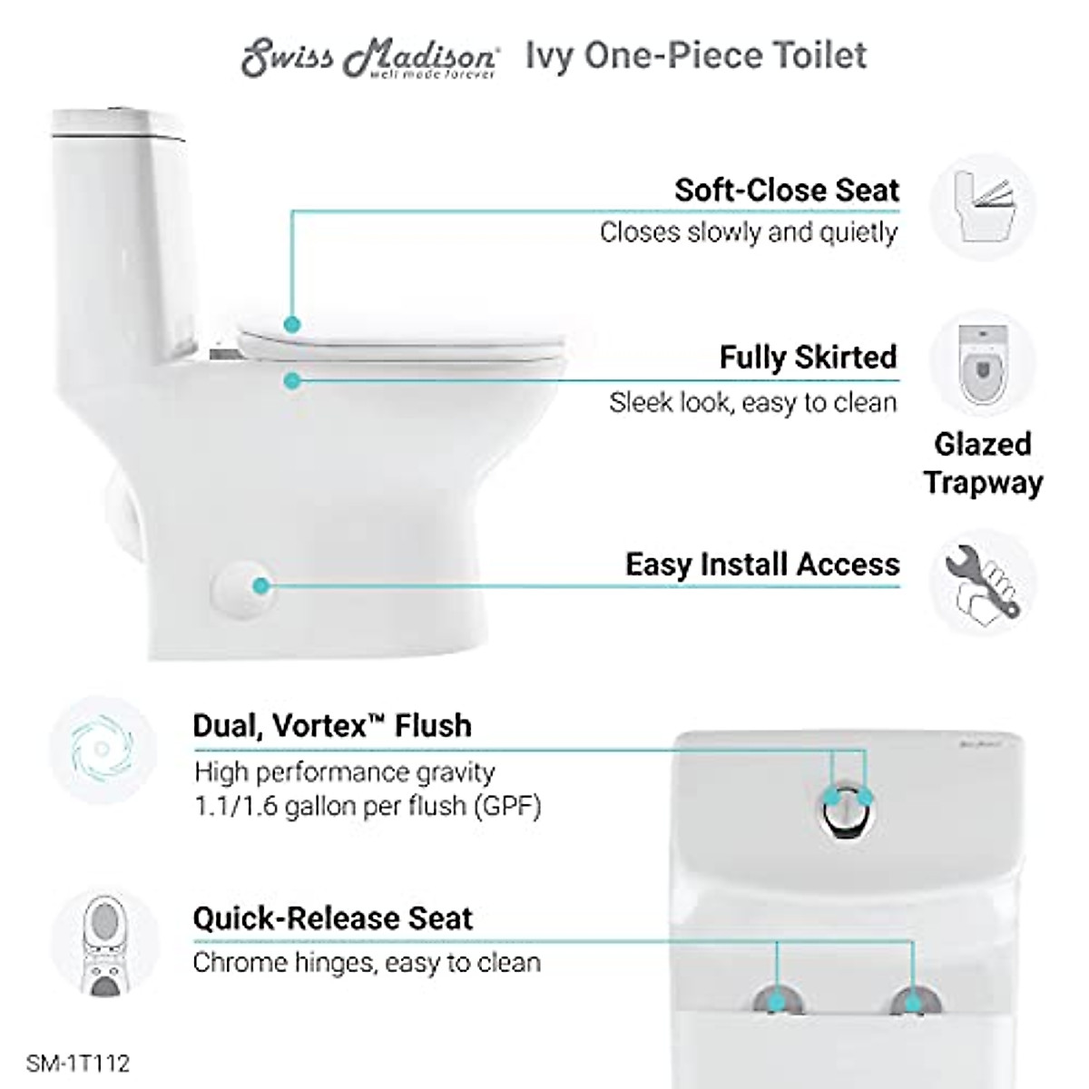 Swiss Madison SM-1T112 Ivy One Piece Toilet Dual Flush