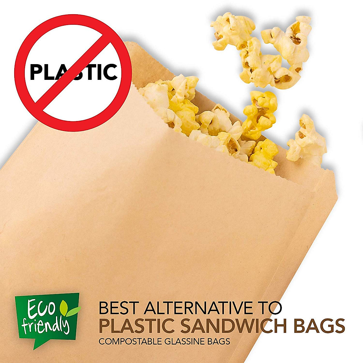 Paper Sandwich Bags Kraft Brown 200 Pack - Biodegradable and Compostable Food Grade Paper Bags - Unbleached Compostable Natural Kraft Paper Stock Bags for Bakery Cookies, Treats, Snacks, Sandwiches