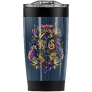 Harry Potter Hogwarts Colored Floral Crest Stainless Steel Tumbler 20 oz Coffee Travel Mug/Cup, Vacuum Insulated & Double Wall with Leakproof Sliding Lid | Great for Hot Drinks and Cold Beverages