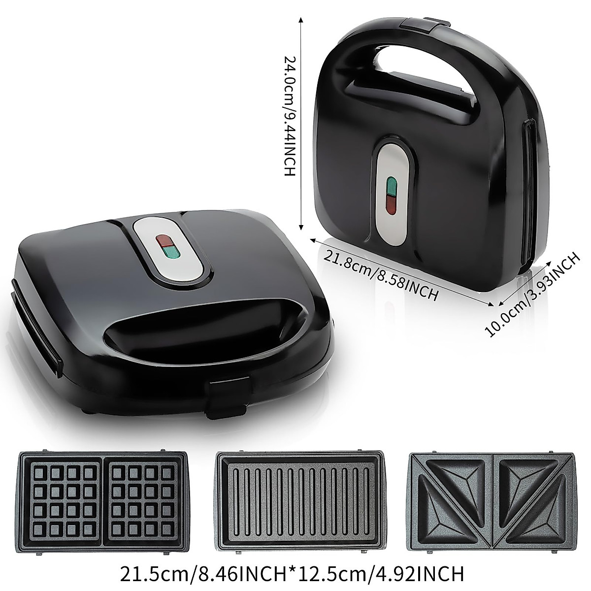 AAYUJUP Waffle Iron Sandwich Maker：3 In 1 Mini Waffle Maker With Removable Plates Waffle Irons Non-Stick Waffle Cone Maker Waffle Machine For Waffle Grill Sandwich