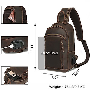 Taertii Full Grain Genuine Leather Sling Bag, Vintage Crossbody Shoulder Backpack Travel Bag Daypack For 10.5 inch iPad, Brown
