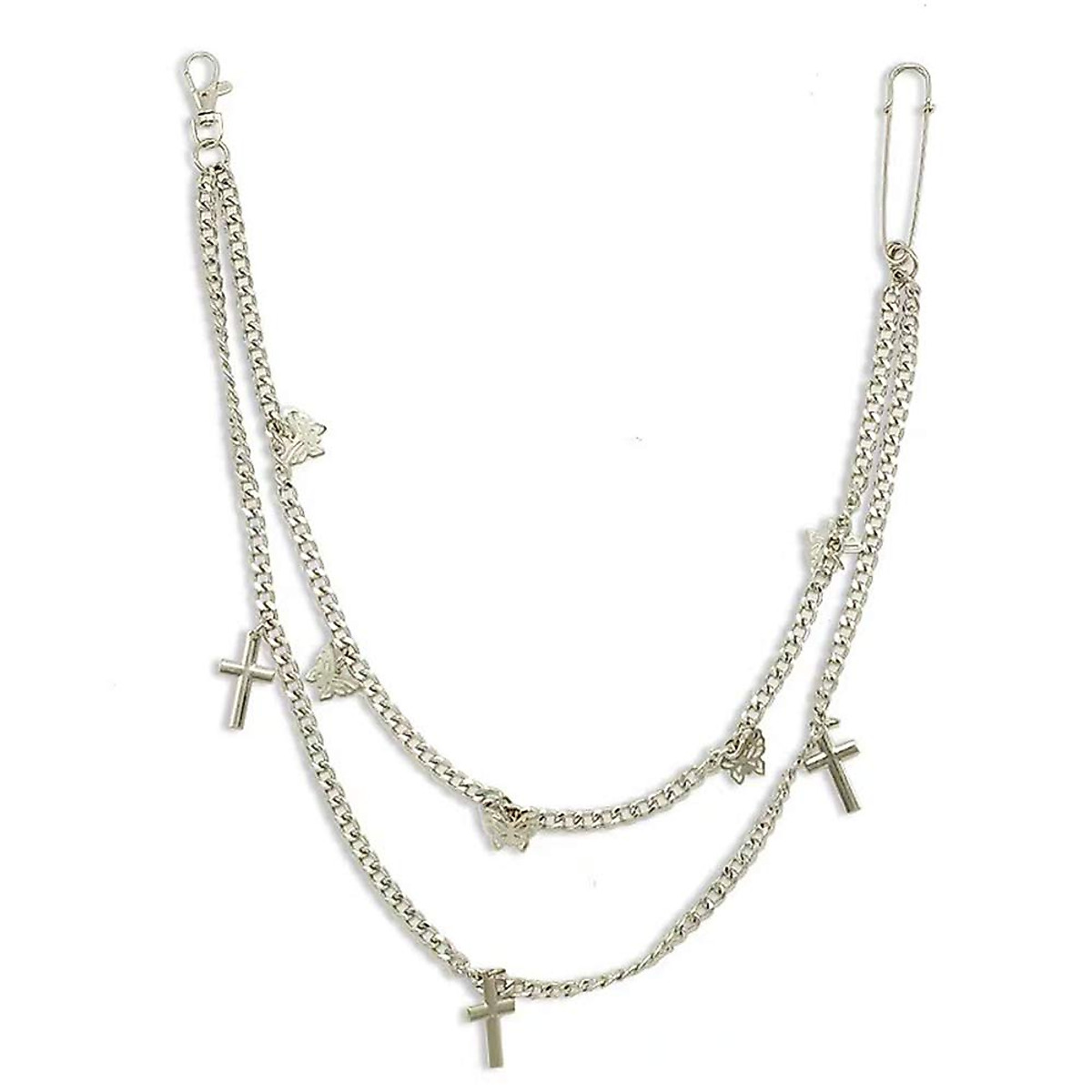 YERTTER Punk Butterfly Cross Multi Layered Chunky Chain Waist Decoration Pocket Chain Pants Chain Trousers Chain Goth Street Pants Chain Trousers Jewelry for Men Women