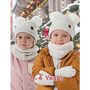 Kids Hat Scarf Glove Set Boys Girls Ages 5-7 6-8 Toddler Winter Beanie Hat Neck Warmer Mittens 2t-4t 1-3 Years Fleece Lined