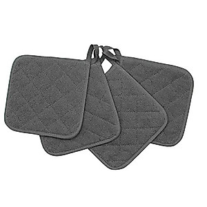 Cotton Pot Holders Cotton Made Machine Washable Heat Resistant Everyday Kitchen Basic Terry Pot Holder, Hot Pads, Trivet for Cooking and Baking Set of 4 (Grey)