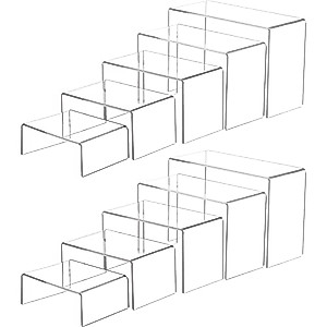 HLYU 10 Pcs Acrylic Display Risers(3",4",5",6",7"),Perfume Stand,Cup Stand,Dessert Stand,Figure Display Stand,Cake Stand (Clear)