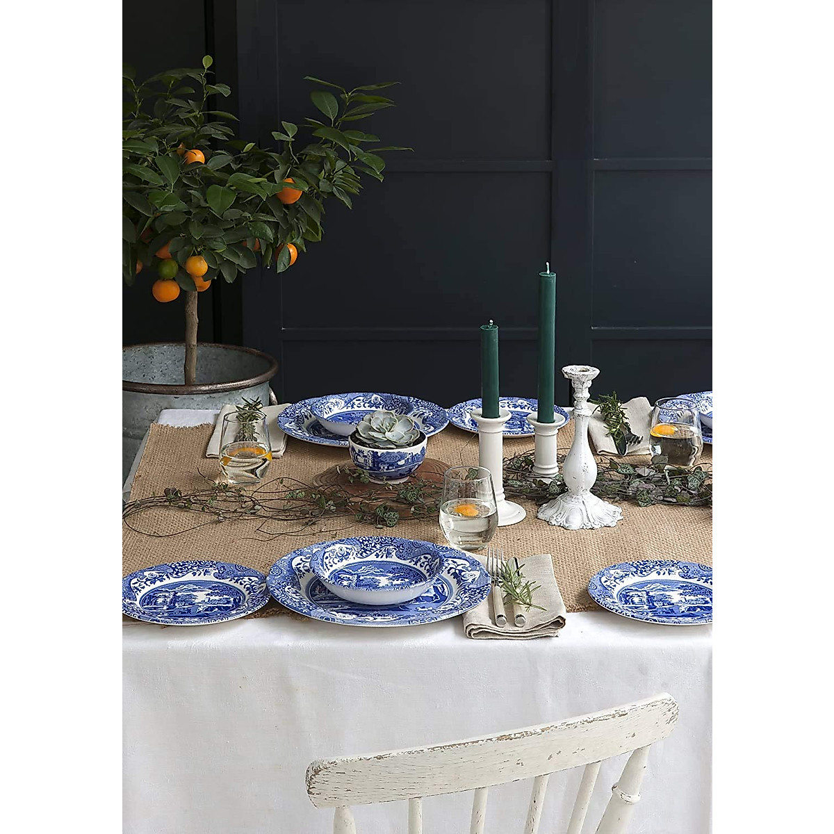 Spode Blue Room Collection Plates | Set of 6 | Dinner, Salad, Pasta, and Appetizer Plate | 10.5-Inch | Fine Earthenware | Microwave and Dishwasher Safe | Made in England (Georgian)