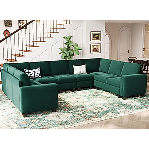 Belffin Oversized Velvet Modular 9 Seater U-Shape Sectional Sofa Set with Chaise Convertible sectional Sofa Couch Set Modular Couch Corner U Shaped Sectoional Sofa Green
