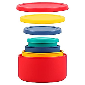 Elkniwts Silicone Food Storage Container Lunch Box,4 Pcs Nestable Silicone Food Holders, Reusable Food Storage Box, Mixed Colors,for Microwave and Dishwasher