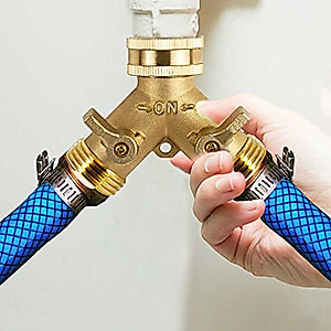 Triumpeek Brass Garden Hose Splitter, 3/4 Inch Brass Hose Connector, 2-Way Y Brass Hose Connector