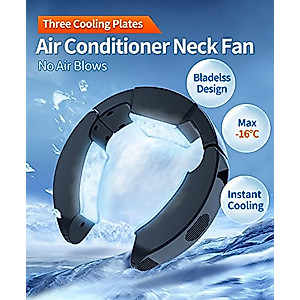 THOUSTA Neck Fan Portable Air Conditioner Bladeless Neck Fan with 3 Cooling Plates Two Speed Adjusted Portable Fan USB Fan with 10000mAh Power Bank (NO BATTERY IN THE FAN) Black