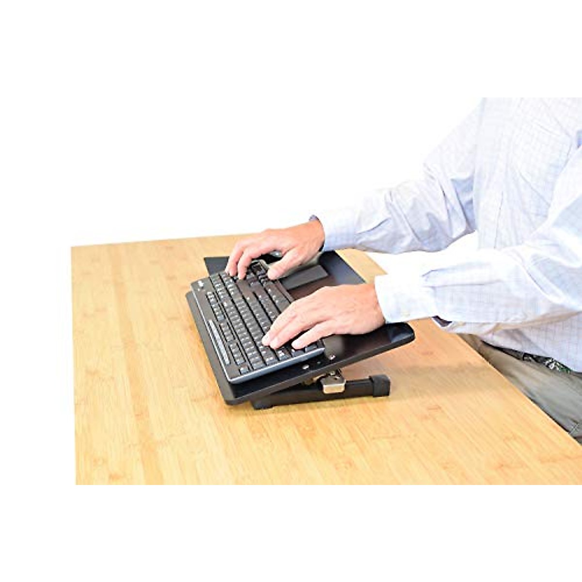 KT3 Ergonomic Computer Keyboard Stand Adjustable Height Angle Negative Tilt for standing up raise keyboards to standing height sit stand up on desk riser holder tray platform lift above desk black