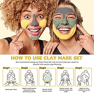 ANAI RUI Turmeric Clay Mask - Green Tea and Dead Sea Minerals, Spa Facial Mask Set for Pore Treatment/Smooth/Clarify, Indoor Use, 2.5 oz each