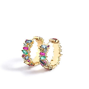 Colorful Hoop Earrings, Sparkly Crystal Cubic Zirconia Hoop Earrings for Women Hypoallergenic Small Huggies Hoop Earrings for Birthday Jewelry (Colorful)