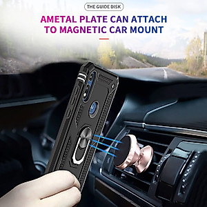 LeYi for Moto E Phone Case (2020) with [2 Pack] Tempered Glass Screen Protector, Military-Grade Protective Phone Case with Magnetic Ring Kickstand for Motorola Moto E 2020 Case, Black