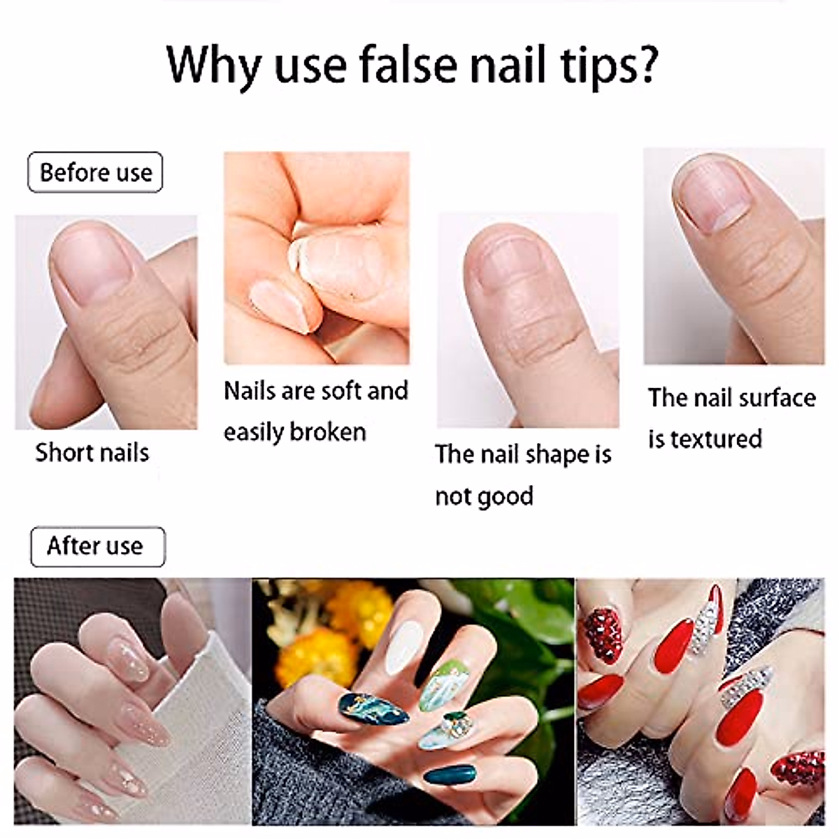 500Pcs Medium Almond Fake Nail Tips Full Cover Clear Acrylic Nails Press on Nails for DIY Nail Art, 10 Sizes (Clear)