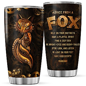 9SUNFLOWER Fox Coffee Tumbler Mechanic Style Birthday Gifts For Girls Women Boys Friends Steampunk Travel Mug With Lid Insulated Cold Drink Cup Inspirational Quotes Drinking Cups
