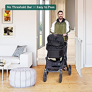 Babelio 26-43" Auto Close Baby/Dog Gate for Stairs, 2-in-1 Easy Swing Doorway and Hallway Pet Gate, with Extra-Wide Walk Thru Door and Threshold-Free Design, White