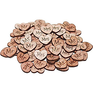 100 Mr Mrs Wooden Hearts - Wood Table Confetti, Embellishments, Scatters, Invitations, Table Decor, Rustic Weddings and Events