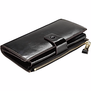 Itslife Womens Wallet RFID Blocking Large Capacity Luxury Wax Genuine Leather Wallets Clutch Wallet Ladies Card holder, Black